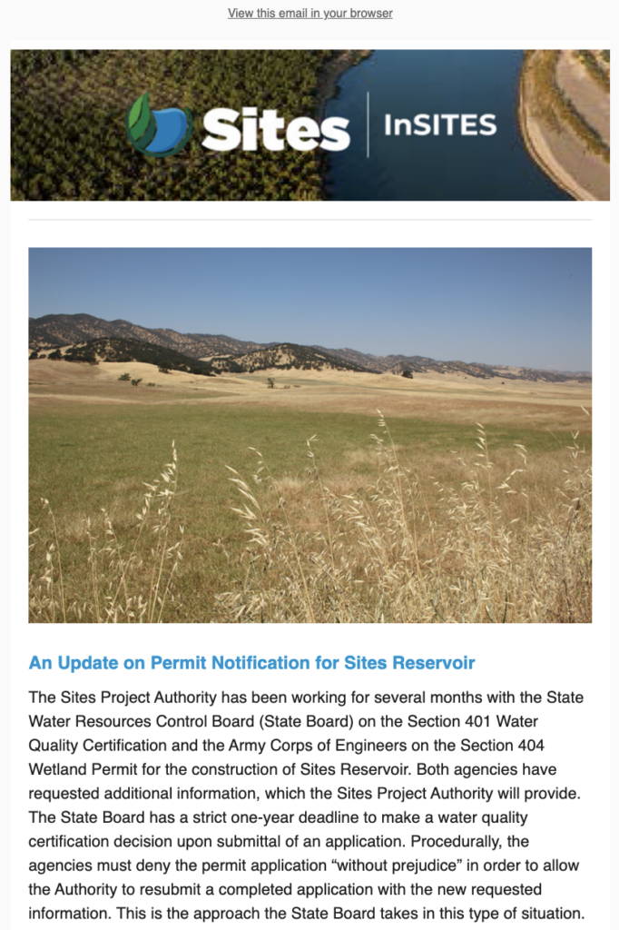 Informational Materials – Sites Reservoir